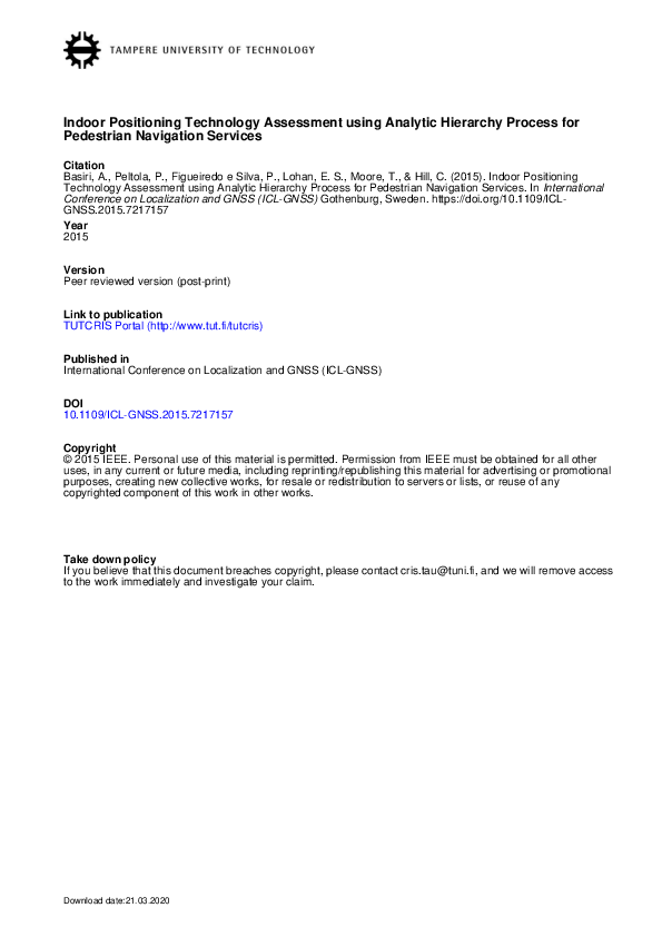 (PDF) Evaluating Indoor Positioning Technologies for Pedestrian Navigation