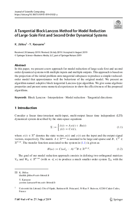 (PDF) A Tangential Block Lanczos Method for Model Reduction of Large-Scale First and Second ...