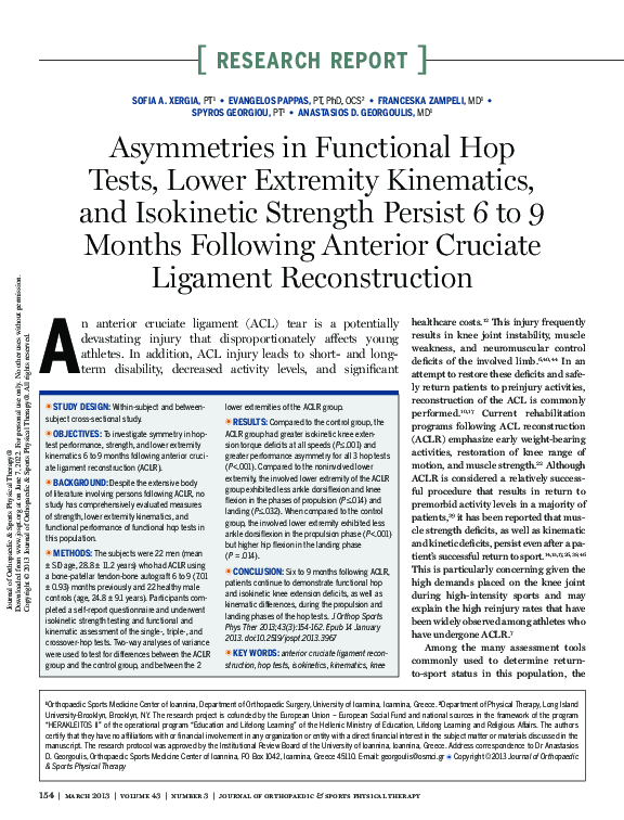 (PDF) Asymmetries in Functional Hop Tests, Lower Extremity Kinematics ...