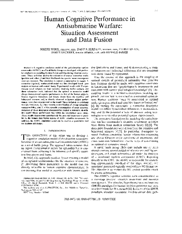 (PDF) Human cognitive performance in antisubmarine warfare: situation assessment and data fusion