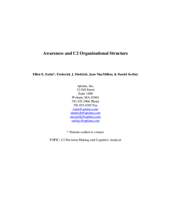 (PDF) Awareness and C2 Organizational Structure | Entin Entin ...