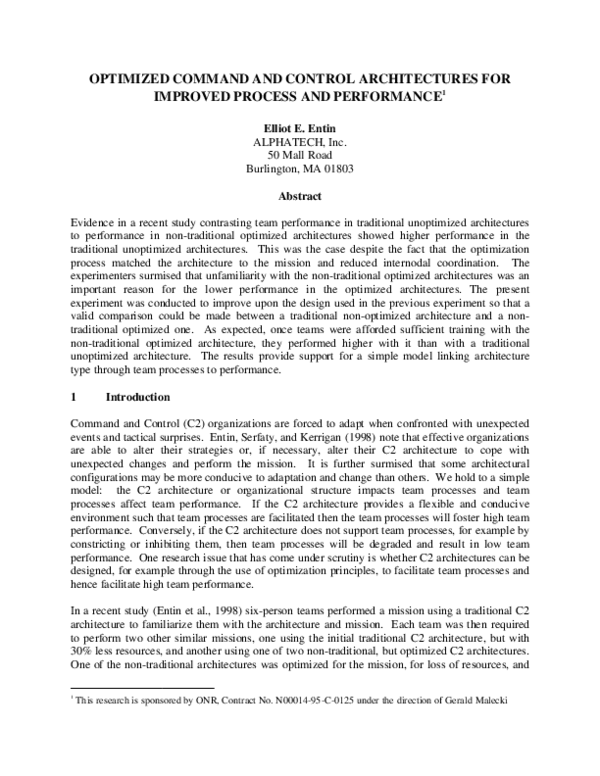 Pdf Optimized Command And Control Architectures For Improved Process And Performance