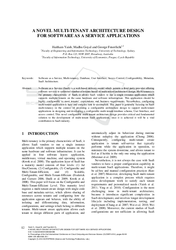 (PDF) A Novel Multi-Tenant Architecture Design for Software as a Service Applications