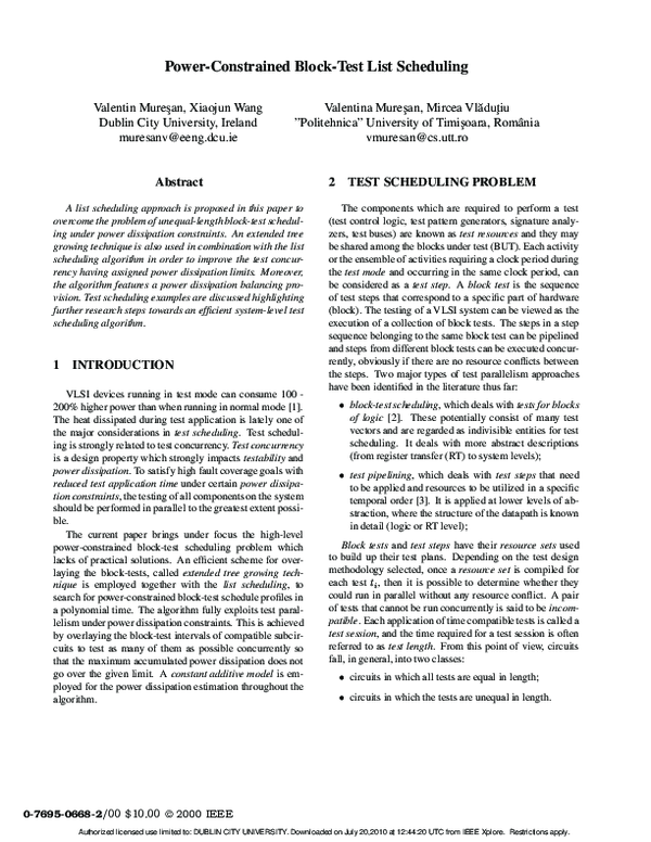 Pdf Power Constrained Block Test List Scheduling