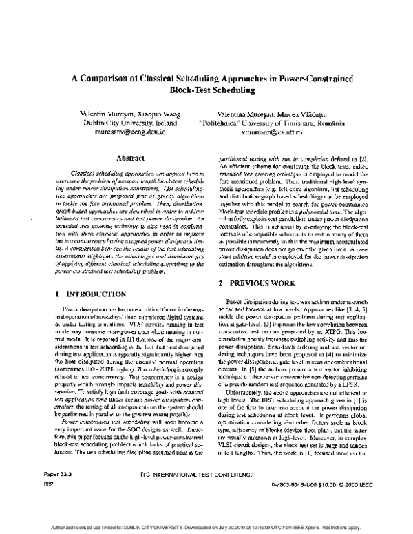 Pdf A Comparison Of Classical Scheduling Approaches In Power Constrained Block Test Scheduling