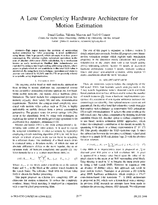 Pdf A Low Complexity Hardware Architecture For Motion Estimation Valentin Muresan 