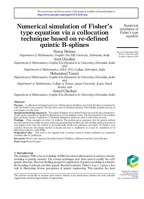 (PDF) Numerical simulation of Fisher's type equation via a collocation ...