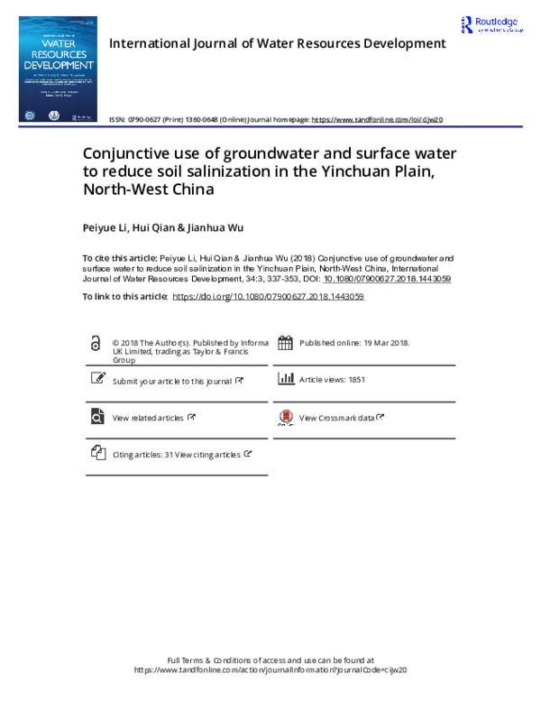 (PDF) Conjunctive use of groundwater and surface water to reduce soil salinization in the ...