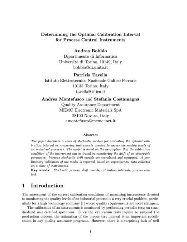 Pdf Determining The Optimal Calibration Interval For Process Control