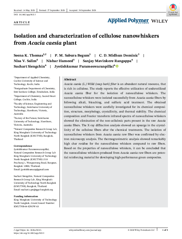 (PDF) Isolation and characterization of cellulose nanowhiskers from oil palm biomass ...