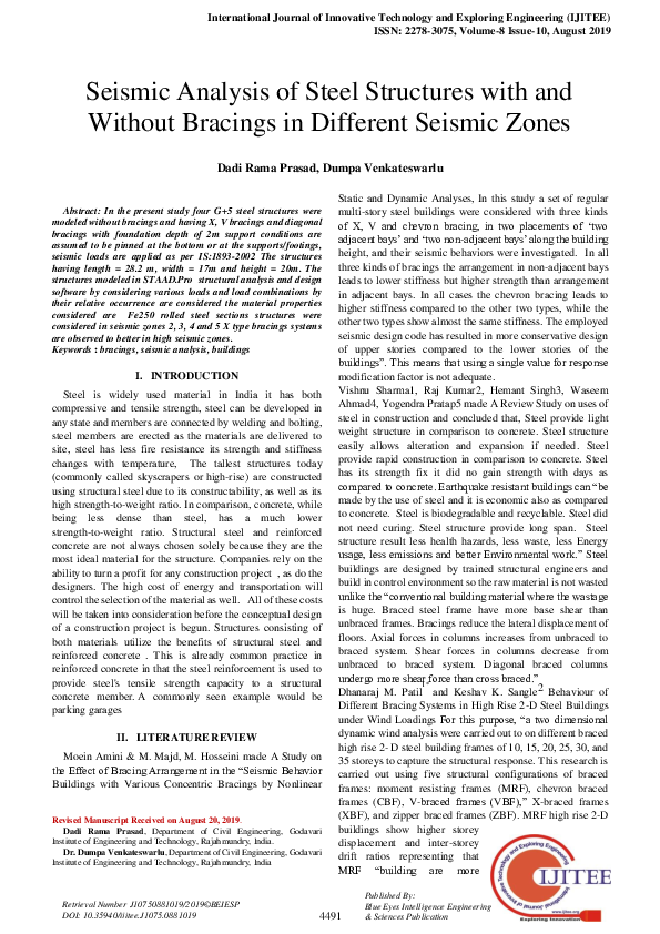 (PDF) Seismic Analysis of Steel Structures with and Without Bracings in ...