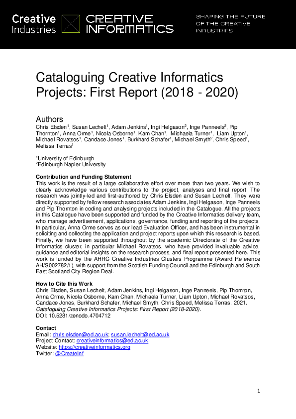 (PDF) Cataloguing Creative Informatics Projects: First Report (2018 - 2020) | Candace Jones ...