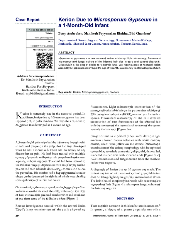 (PDF) Kerion due to microsporum gypseum in a 1-month-old infant