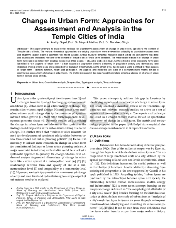 (PDF) Change in Urban Form: Approaches for Assessment and Analysis in ...