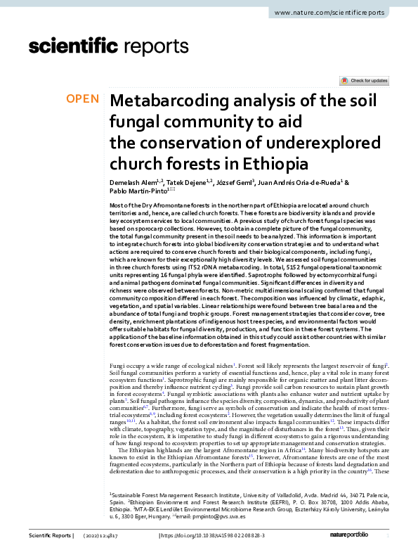 (PDF) Metabarcoding analysis of the soil fungal community to aid the ...