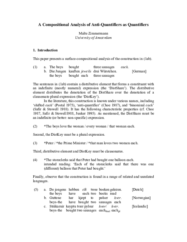 Pdf A Compositional Analysis Of Anti Quantifiers As Quantifiers