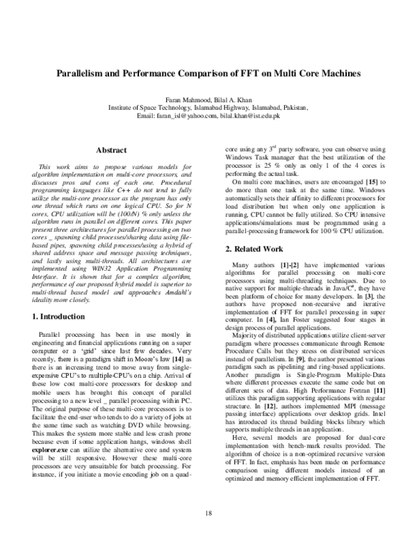 (PDF) Parallelism and Performance Comparison of FFT on Multi Core Machines