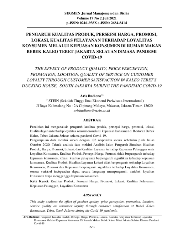 (PDF) Pengaruh Kualitas Produk, Persepsi Harga, Promosi, Lokasi, Kualitas Pelayanan Terhadap ...