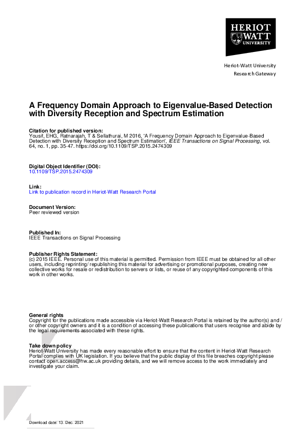 (PDF) A Frequency Domain Approach to Eigenvalue-Based Detection with Diversity Reception and ...