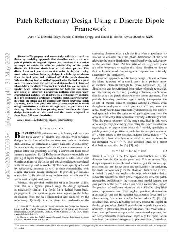 Pdf Patch Reflectarray Design Using A Discrete Dipole Framework