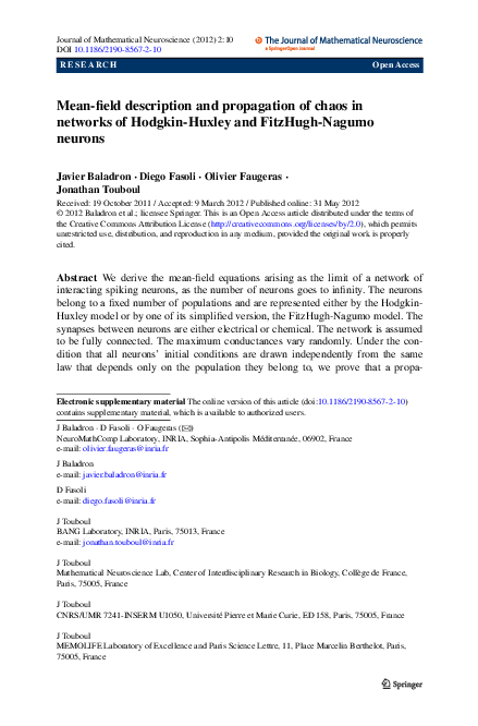 Pdf Mean Field Description And Propagation Of Chaos In Networks Of