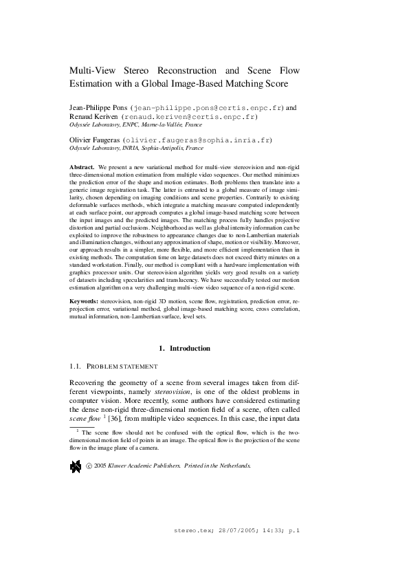 Pdf Multi View Stereo Reconstruction And Scene Flow Estimation With A