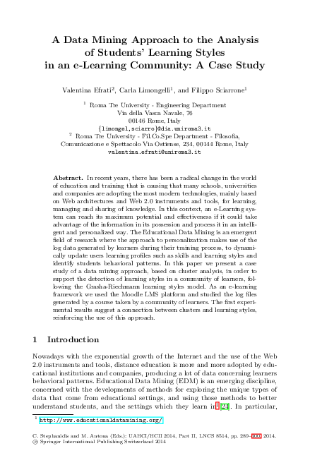 (PDF) A Data Mining Approach to the Analysis of Students’ Learning Styles in an e-Learning ...