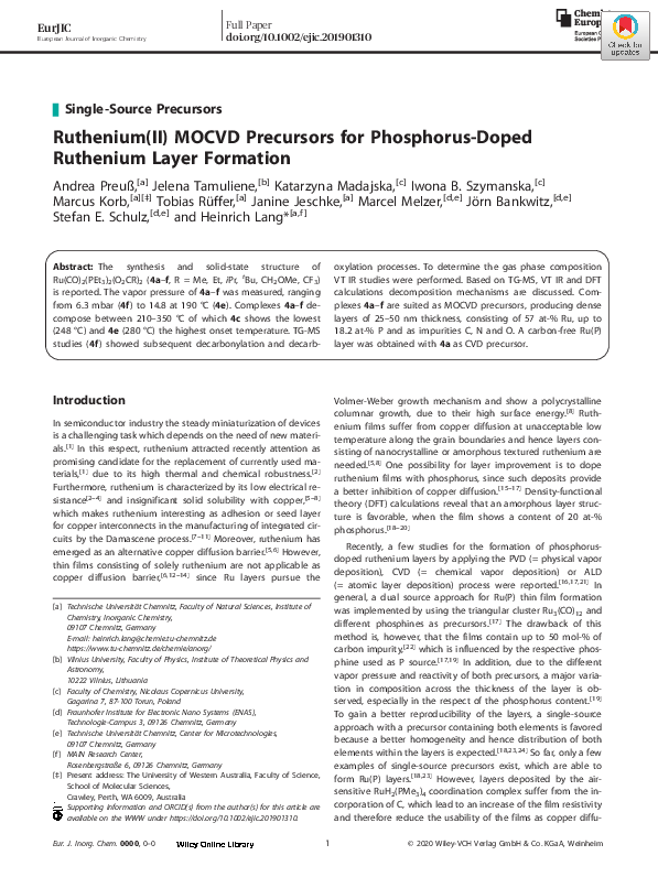 (PDF) Ruthenium(II) MOCVD Precursors for Phosphorus-Doped Ruthenium ...