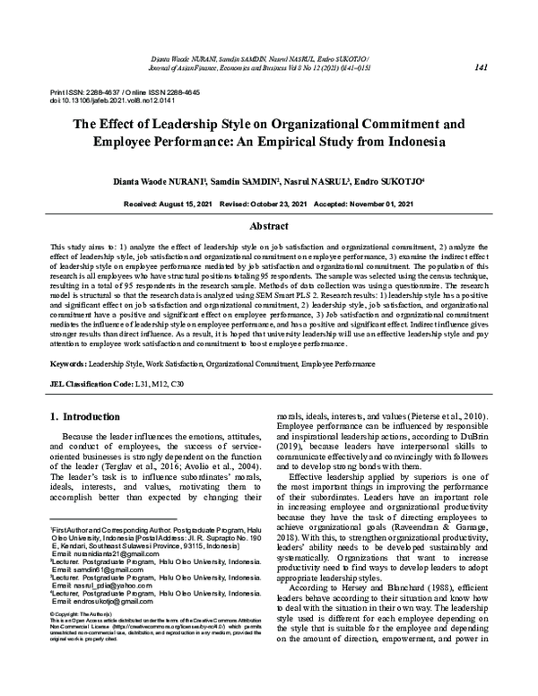 (PDF) The Effect of Leadership Style on Organizational Commitment and Employee Performance: An ...