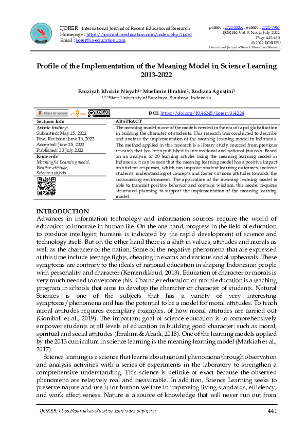 (PDF) Profile of the Implementation of the Meaning Model in Science ...