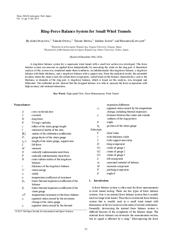 (PDF) Ring-Force Balance System for Small Wind Tunnels