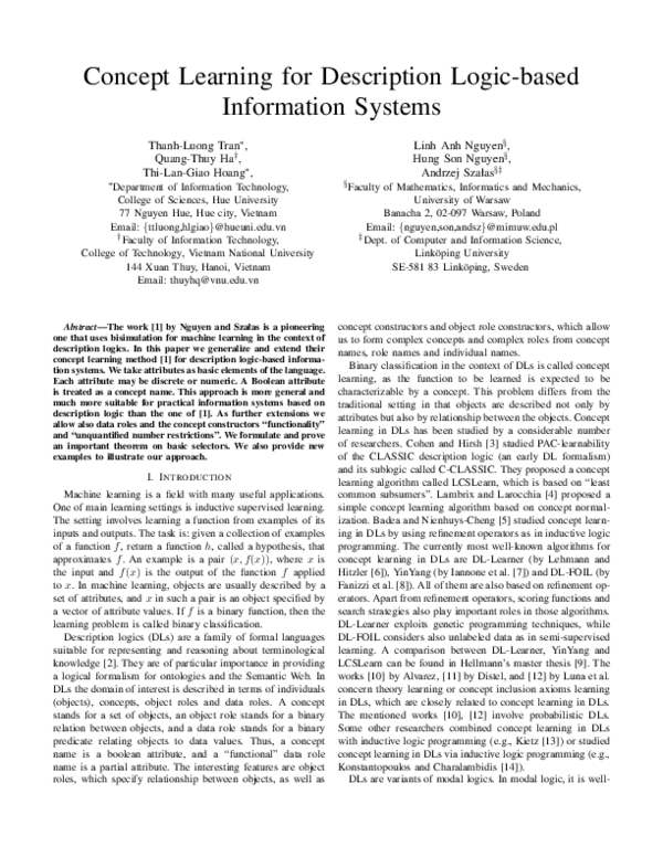(PDF) Concept Learning for Description Logic-Based Information Systems
