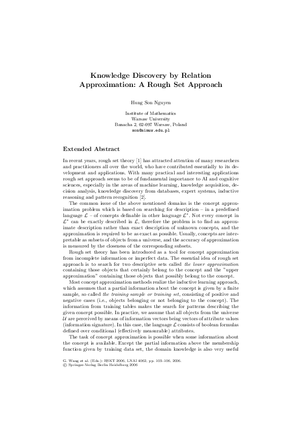 Pdf Knowledge Discovery By Relation Approximation A Rough Set Approach