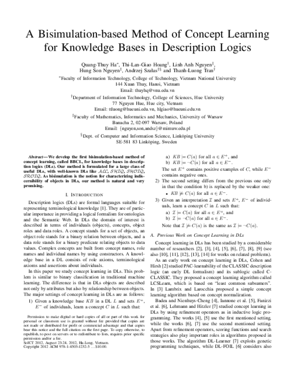 (PDF) A bisimulation-based method of concept learning for knowledge bases in description logics ...