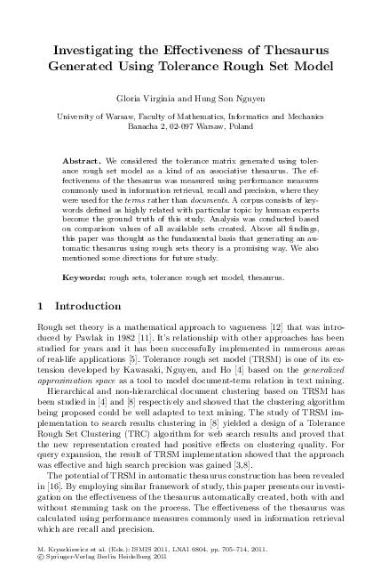 (PDF) Investigating the Effectiveness of Thesaurus Generated Using Tolerance Rough Set Model ...