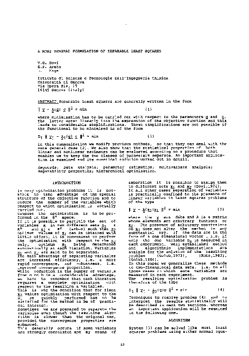 Pdf A More General Formulation Of Separable Least Squares Elisabetta Arato