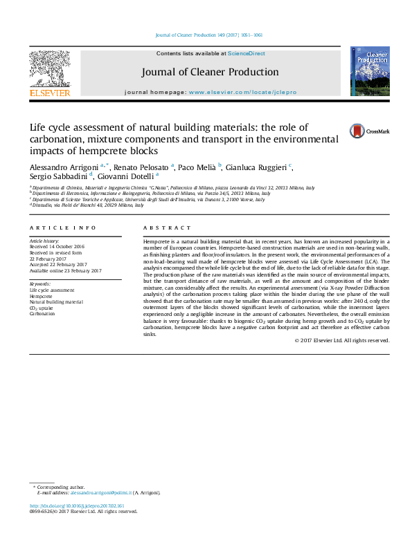 (PDF) Life cycle assessment of natural building materials: the role of carbonation, mixture ...