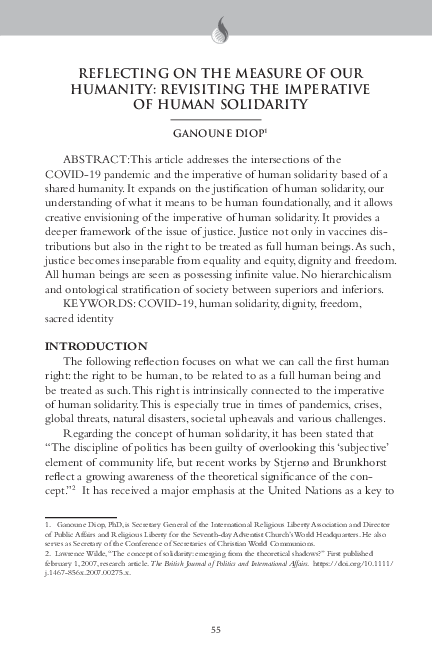 (PDF) Reflecting on the Measure of Our Humanity: Revisiting the Imperative of Human Solidarity