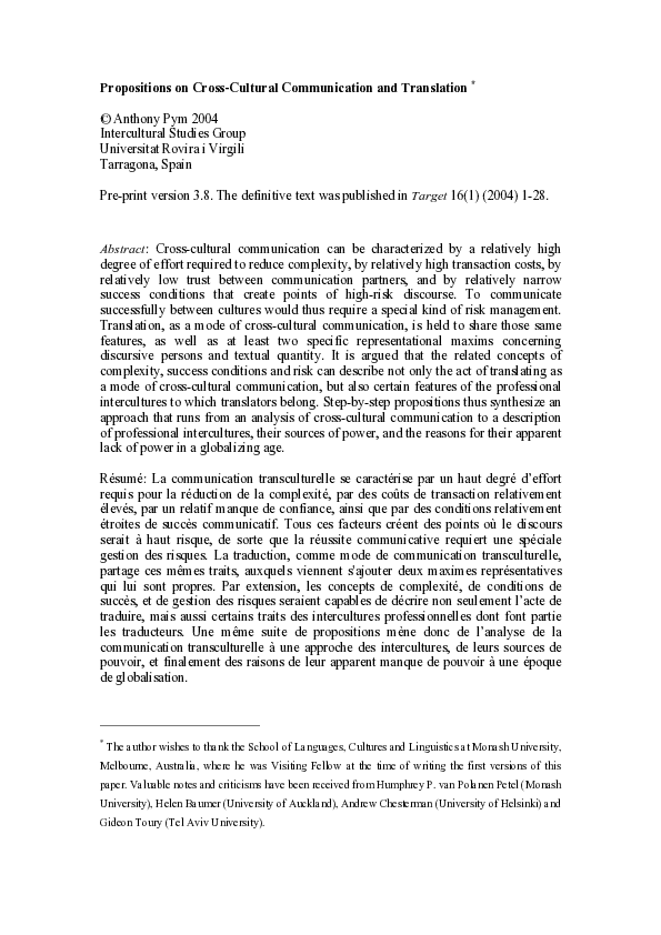 (PDF) A Theory of Cross-Cultural Communication