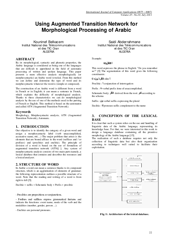 Pdf Using Augmented Transition Network For Morphological Processing