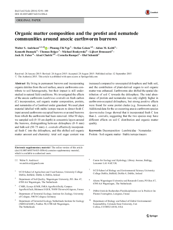 (PDF) Organic matter composition and the protist and nematode ...