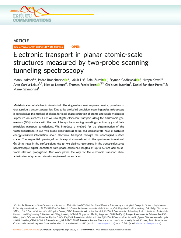 (PDF) Electronic transport in planar atomic-scale structures measured ...
