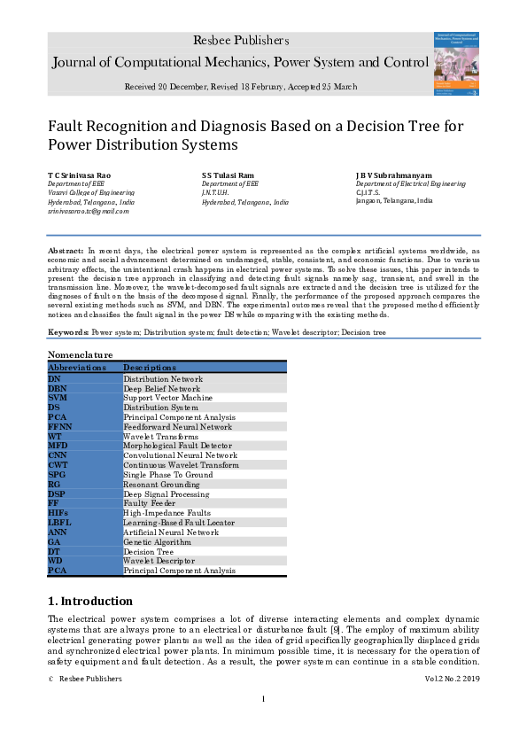 Pdf Fault Recognition And Diagnosis Based On A Decision Tree For Power Distribution Systems