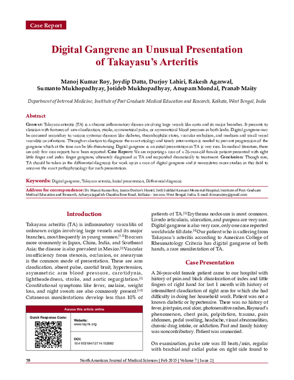 (PDF) Digital gangrene an unusual presentation of takayasu′s arteritis