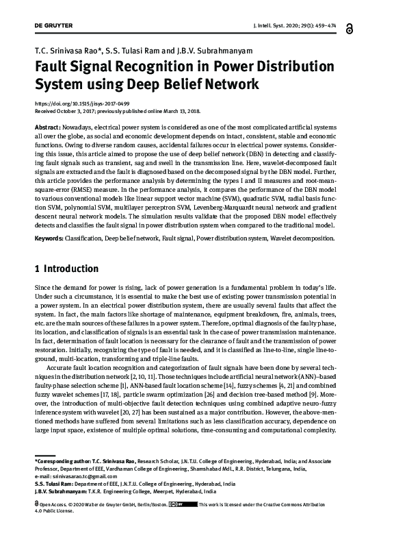 Pdf Fault Signal Recognition In Power Distribution System Using Deep Belief Network