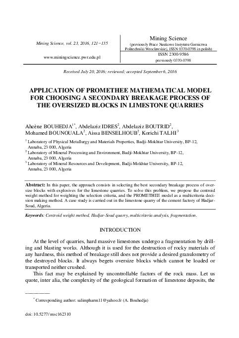 (PDF) Application of promethee mathematical model for choosing a secondary breakage process of ...
