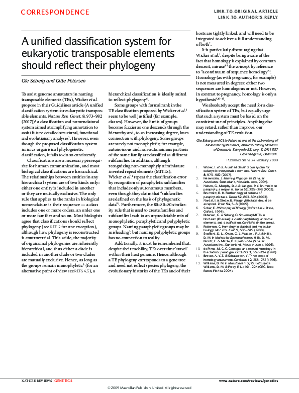 (PDF) A unified classification system for eukaryotic transposable elements should reflect their ...