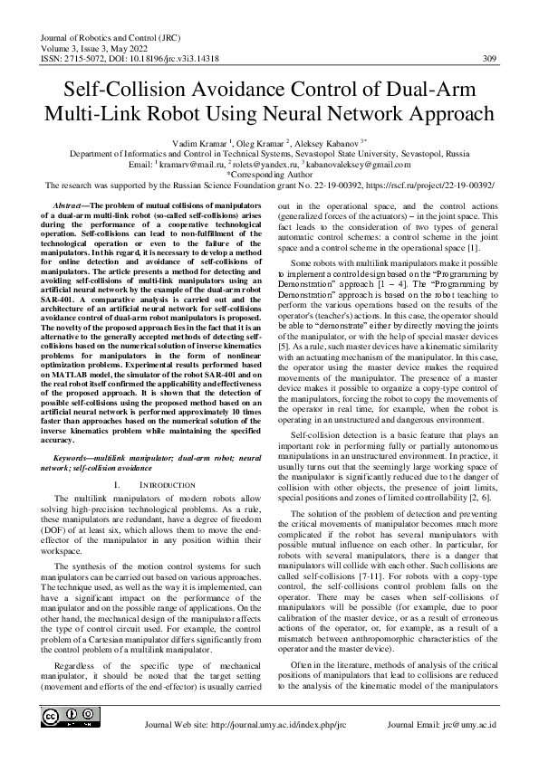 (PDF) Self-Collision Avoidance Control of Dual-Arm Multi-Link Robot ... (PDF) Self-Collision Avoidance Control of Dual-Arm Multi-Link Robot ...