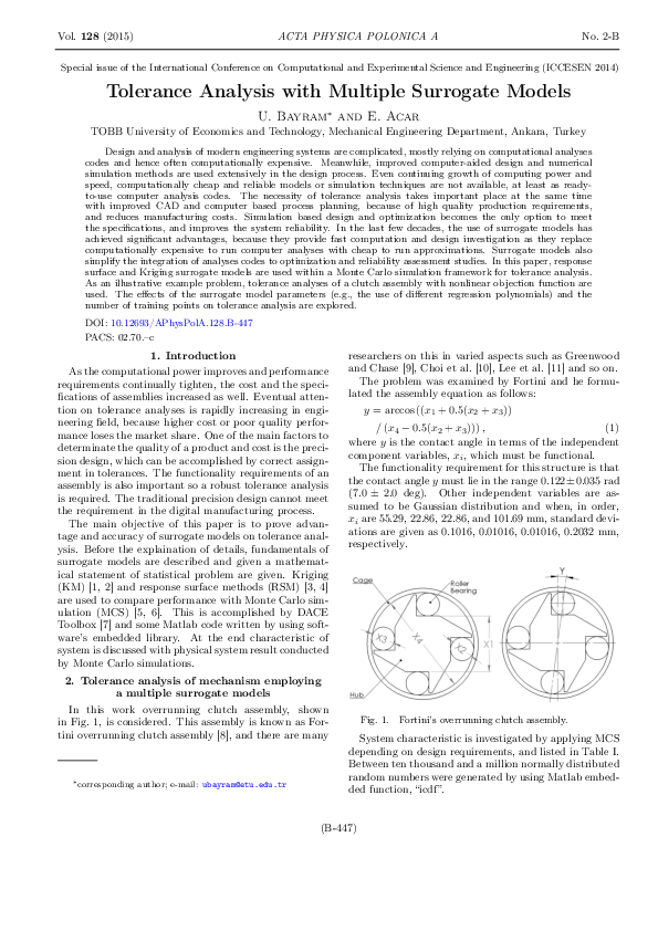 (PDF) Tolerance Analysis with Multiple Surrogate Models