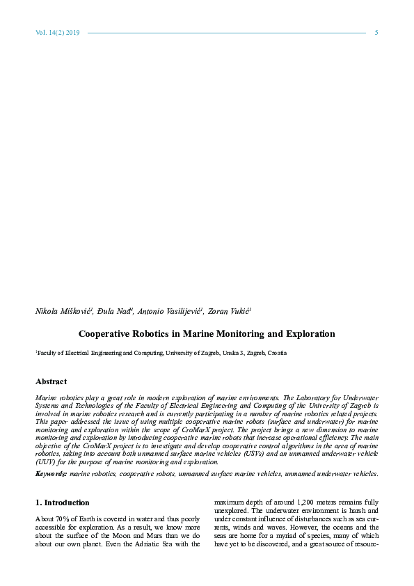 Pdf Cooperative Robotics In Marine Monitoring And Exploration